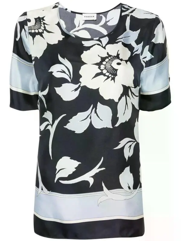 P.a.r.o.s.h Floral-print Silk Blouse - Black