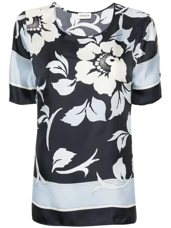 P.a.r.o.s.h Floral-print Silk Blouse - Blue