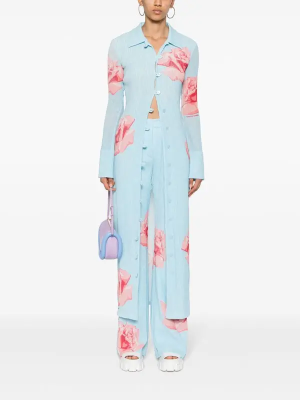 Kenzo Rose-print Flared Trousers - Blue