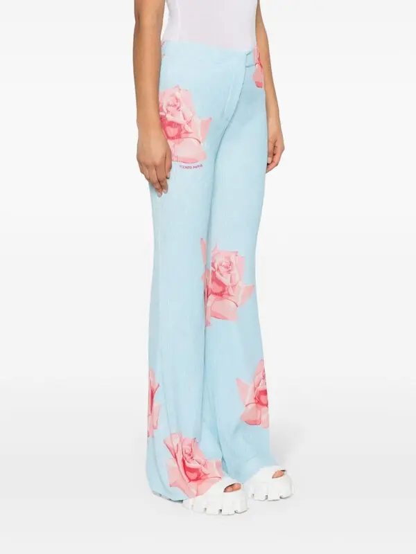 Kenzo Rose-print Flared Trousers - Blue