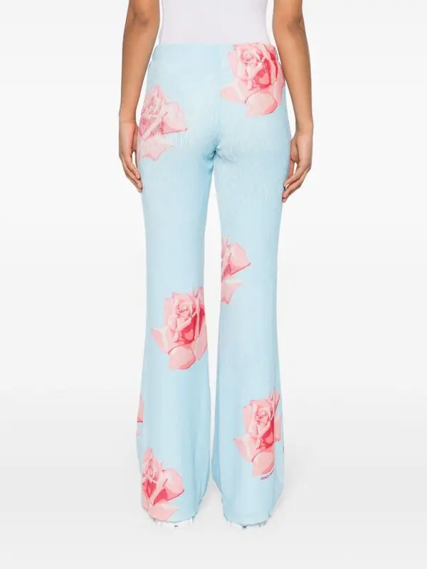 Kenzo Rose-print Flared Trousers - Blue