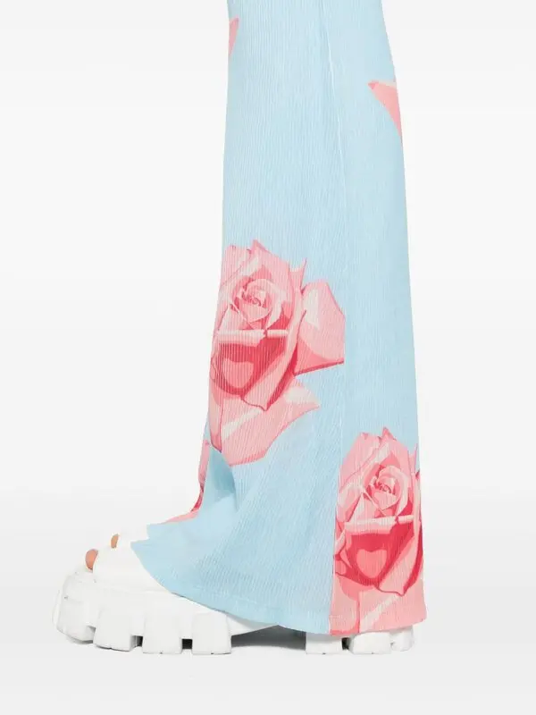 Kenzo Rose-print Flared Trousers - Blue