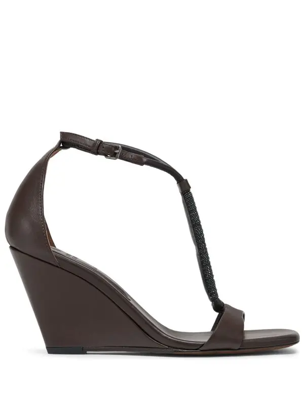 Brunello Cucinelli Wedge-heel Leather Sandals - Brown