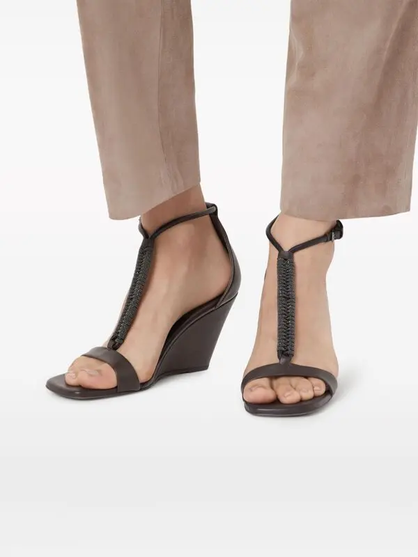 Brunello Cucinelli Wedge-heel Leather Sandals