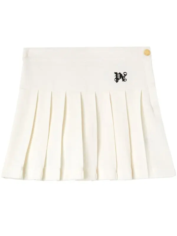 Palm Angels Monogram-embroidered Pleated Miniskirt - White
