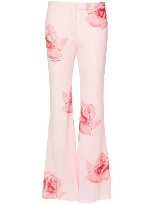 Kenzo Rose-print Flared Trousers