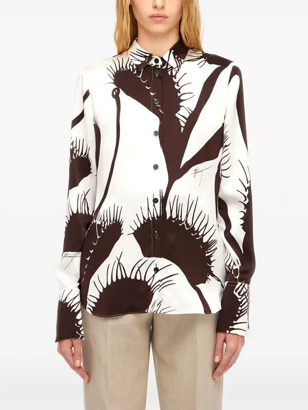 FERRAGAMO Venus-print Silk Shirt - Brown