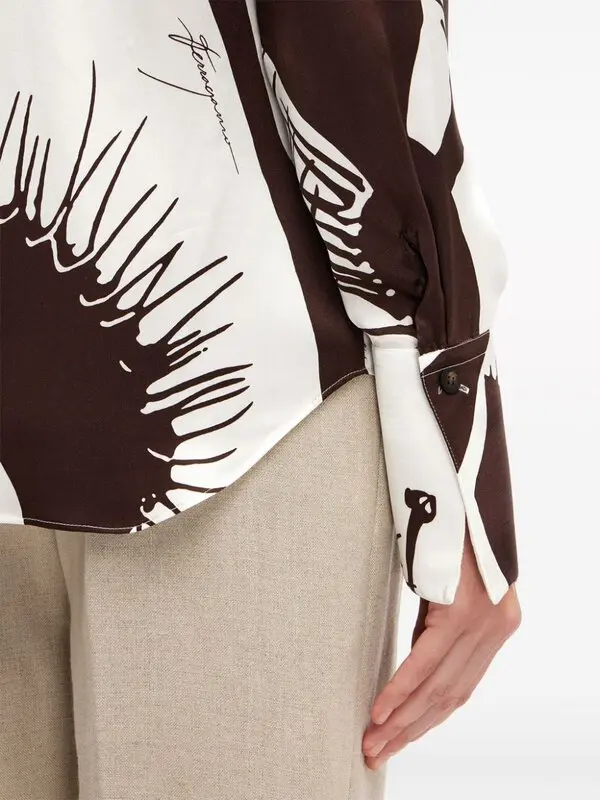 FERRAGAMO Venus-print Silk Shirt - Brown