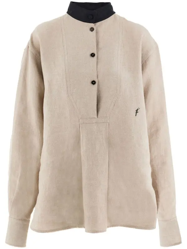 FERRAGAMO Logo-embroidered Linen Shirt