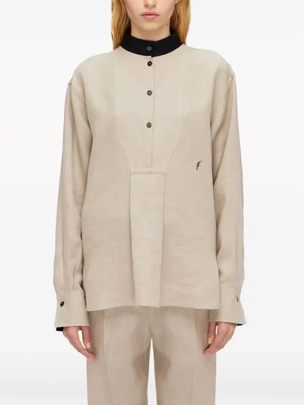 FERRAGAMO Logo-embroidered Linen Shirt