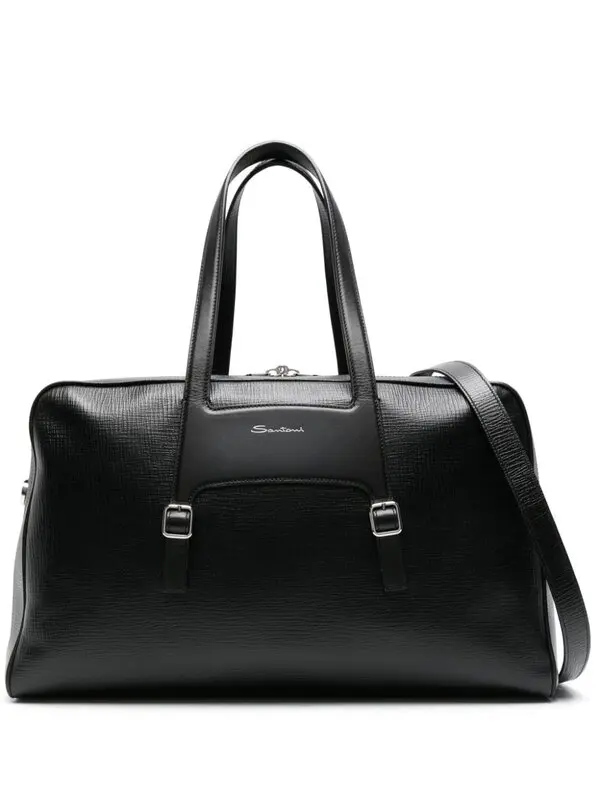 Santoni Leather Luggage Bag - Black
