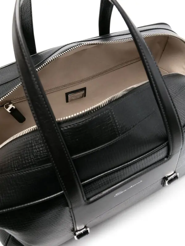 Santoni Leather Luggage Bag - Black