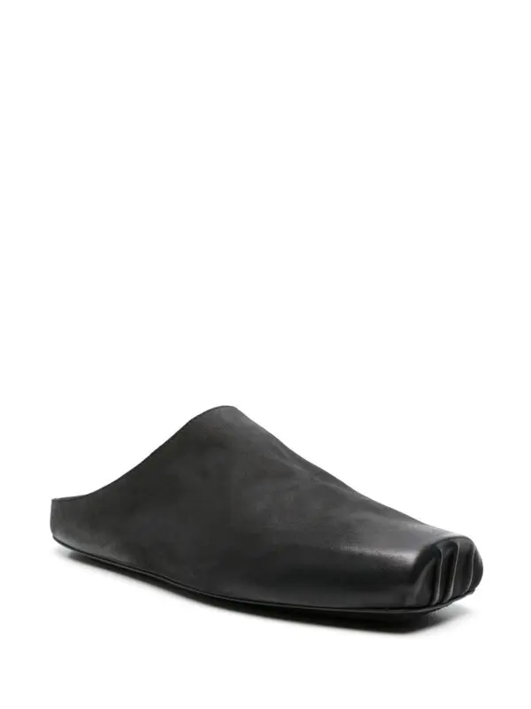 UMA WANG Square-toe Leather Slippers - Black
