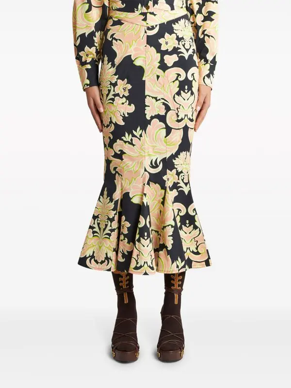 Etro Abstract-print Cotton Midi Skirt
