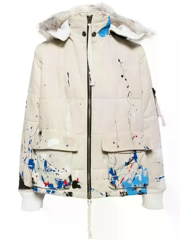 GREG LAUREN Splatter-paint Down Jacket - Neutrals