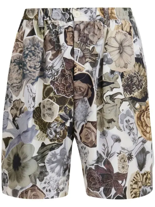 Marni Floral-print Silk Shorts - Neutrals