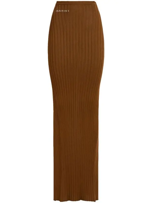 Marni Logo-jacquard Ribbed Knit Skirt - Brown