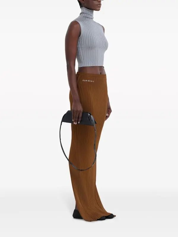 Marni Logo-jacquard Ribbed Knit Skirt - Brown
