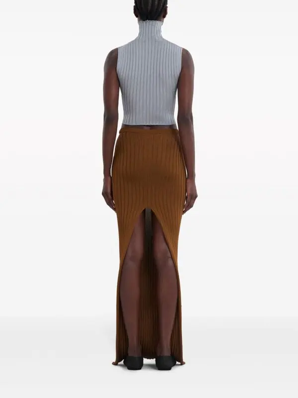 Marni Logo-jacquard Ribbed Knit Skirt - Brown