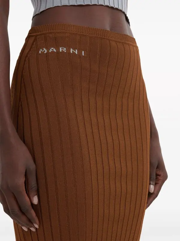 Marni Logo-jacquard Ribbed Knit Skirt - Brown