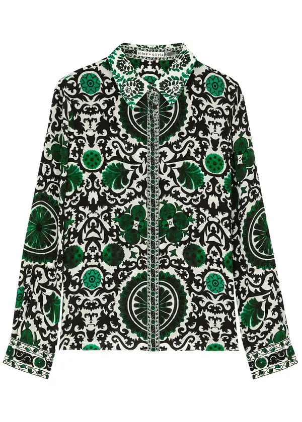 Alice + Olivia Willa Monarch Printed Silk Shirt