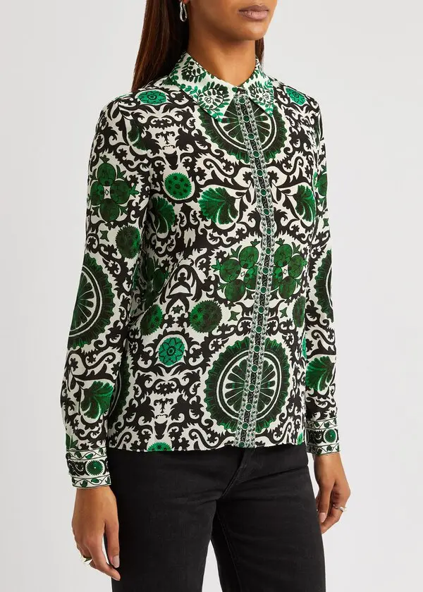 Alice + Olivia Willa Monarch Printed Silk Shirt