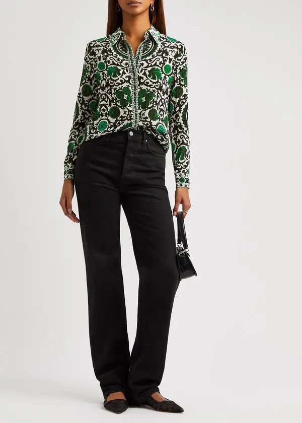 Alice + Olivia Willa Monarch Printed Silk Shirt