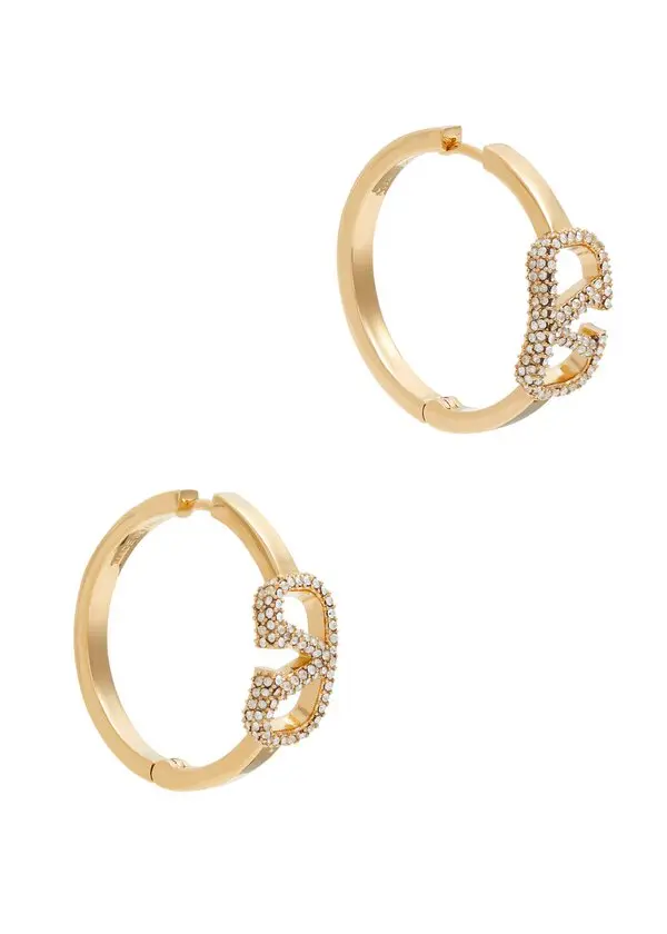 Valentino Garavani Vlogo Crystal-embellished Hoop Earrings - Gold