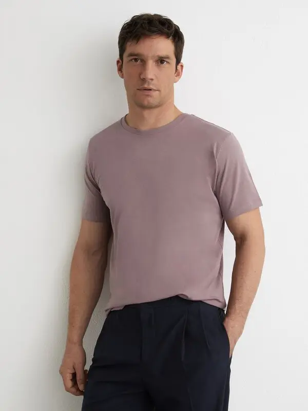 REISS Bless Cotton Crew-neck Tailored-fit T-shirt - Mauve