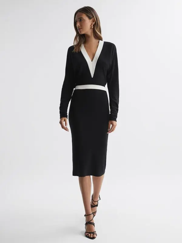 REISS Jodie Knitted Colourblock Midi Dress