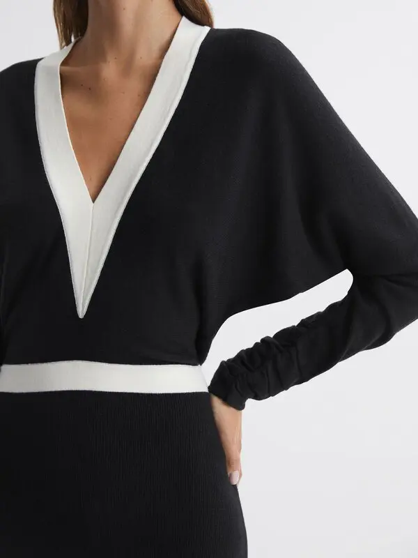 REISS Jodie Knitted Colourblock Midi Dress