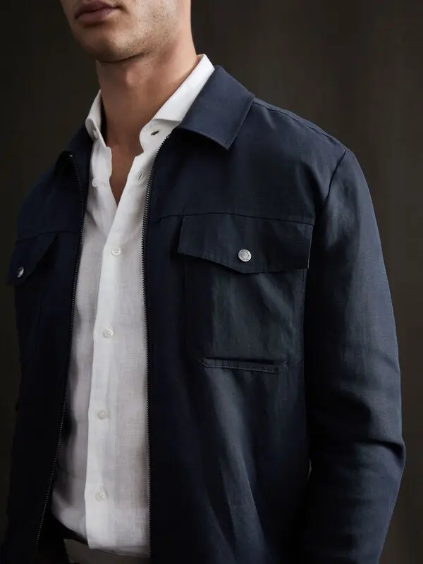 REISS Carnival Zip Through Blouson Jacket - Navy