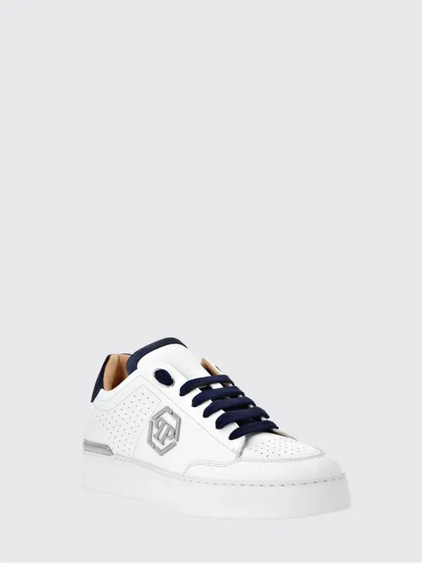 Philipp Plein Leather And Suede Low-top Sneakers With Monogram And Logo - White