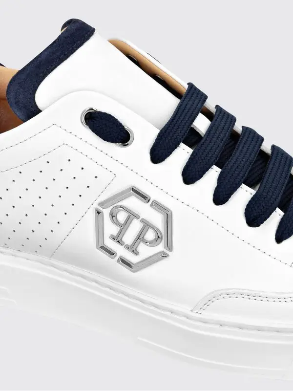 Philipp Plein Leather And Suede Low-top Sneakers With Monogram And Logo - White