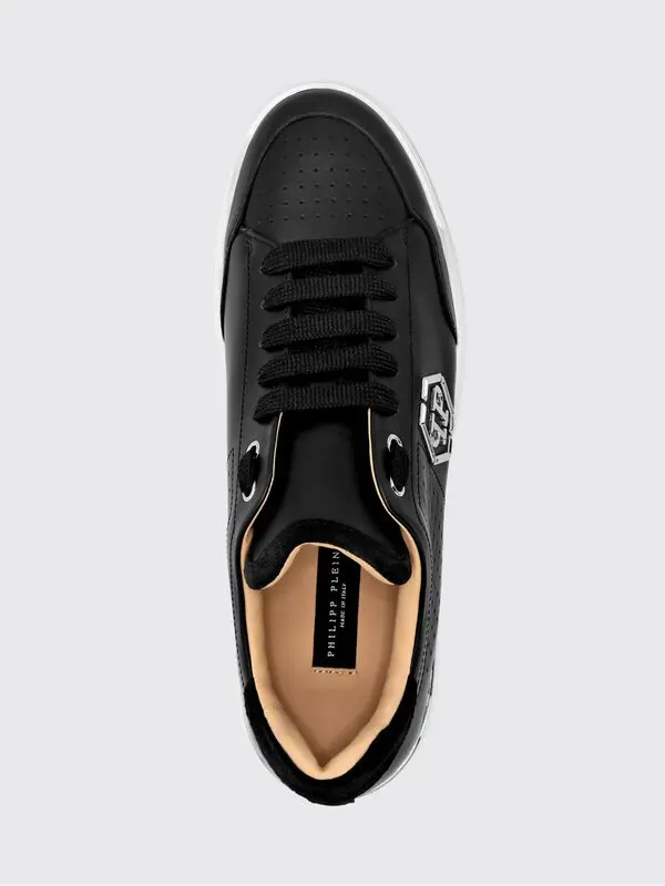 Philipp Plein Leather Low-top Sneakers With Monogram Pattern And Hexagon Logo - Black