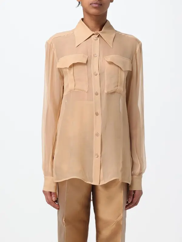 Alberta Ferretti Sheer Shirt With Pocket Detail - Beige