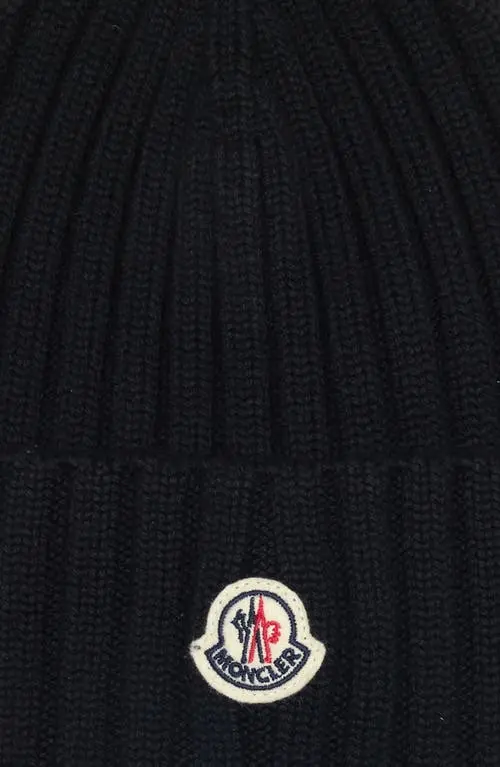 Moncler Ribbed Virgin Wool Beanie - Black