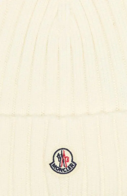 Moncler Ribbed Virgin Wool Beanie - White