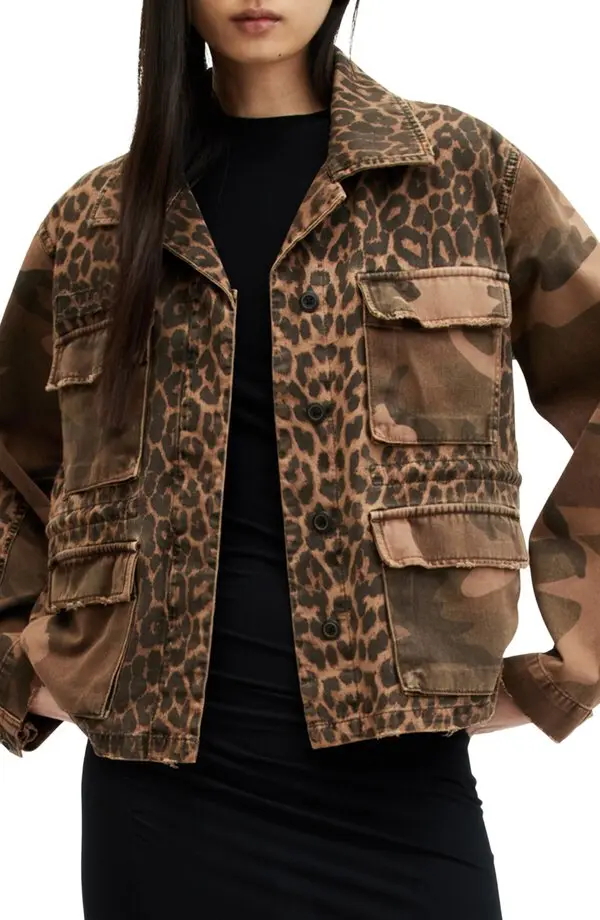 ALLSAINTS Finch Camo Leopard Mixed Print Cotton Jacket
