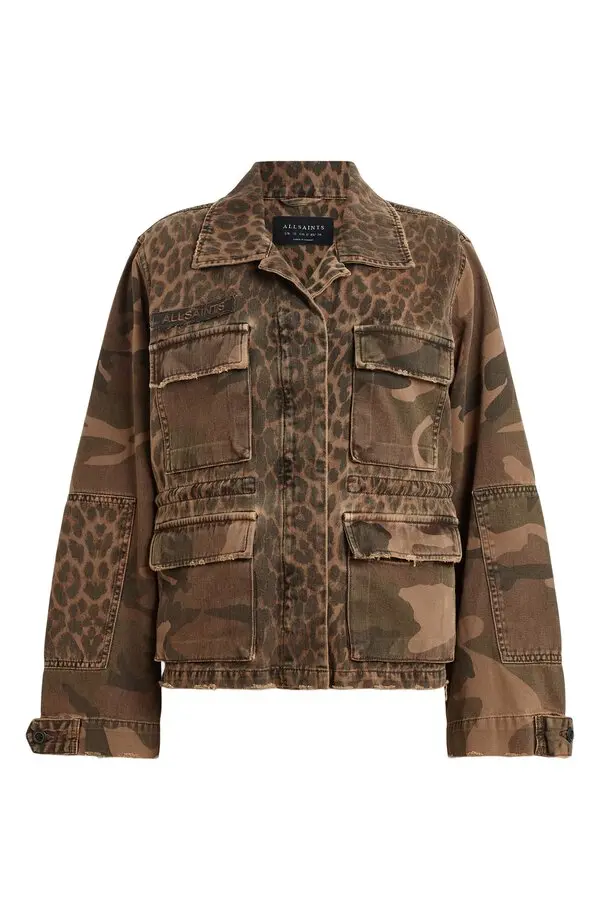 ALLSAINTS Finch Camo Leopard Mixed Print Cotton Jacket