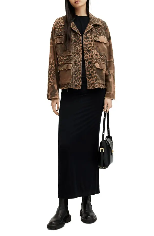 ALLSAINTS Finch Camo Leopard Mixed Print Cotton Jacket