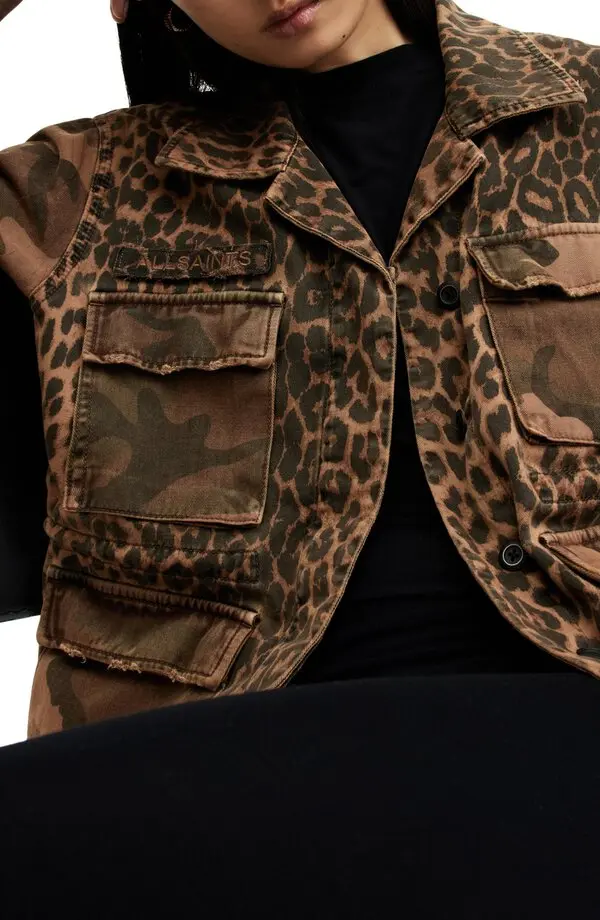 ALLSAINTS Finch Camo Leopard Mixed Print Cotton Jacket