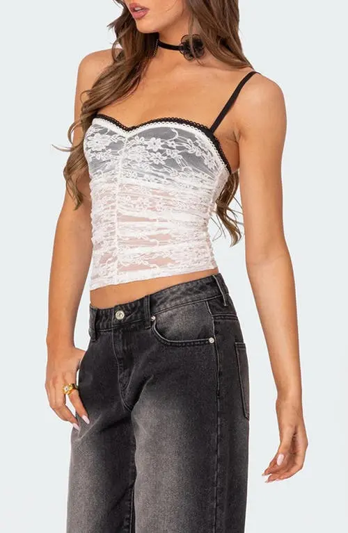 EDIKTED Eleanor Sheer Lace Camisole - White