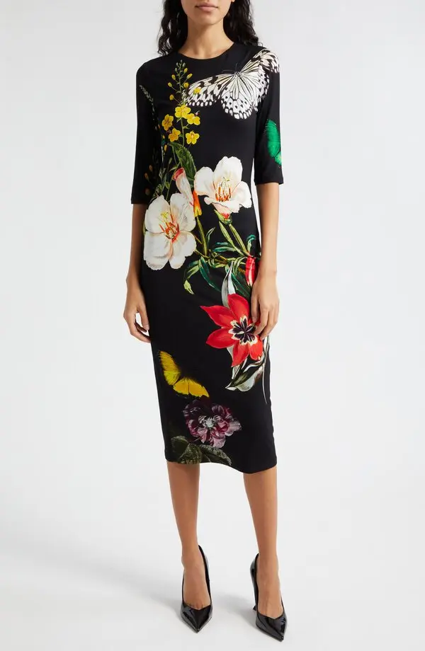 Alice + Olivia Delora Floral Midi Dress