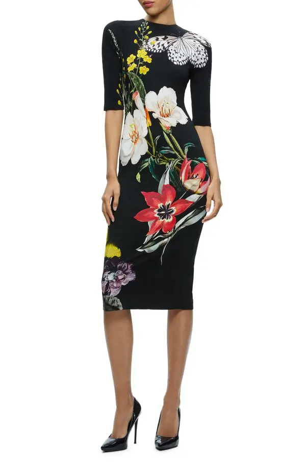 Alice + Olivia Delora Floral Midi Dress