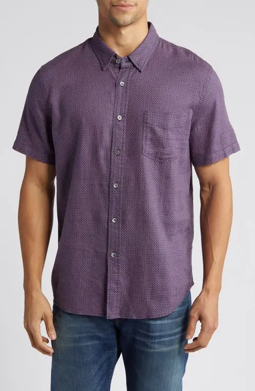 Rails Carson Geometric Print Short Sleeve Linen Blend Button-up Shirt - Moroccan Tile Rose