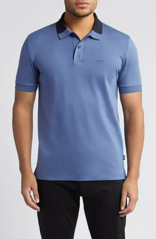 BOSS Phillipson Colorblock Collar Cotton Polo - Open Blue