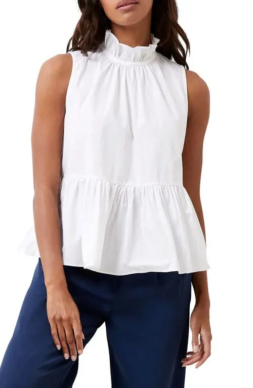 French Connection Rhodes Peplum Poplin Top - Linen White