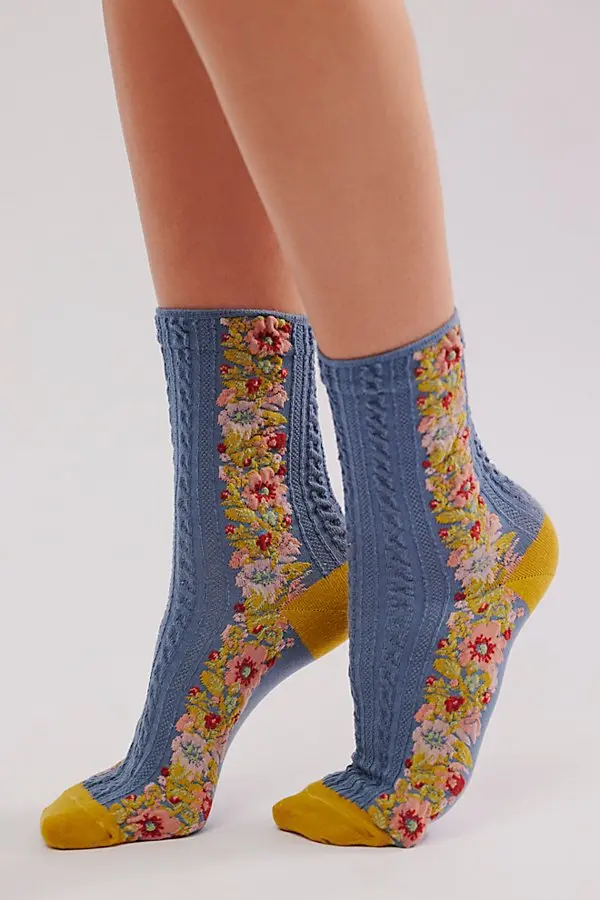 Free People Garden Brunch Crew Socks - Blue