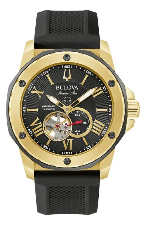 Bulova Marine Star Series Automatic Silicone Strap Watch - Goldone